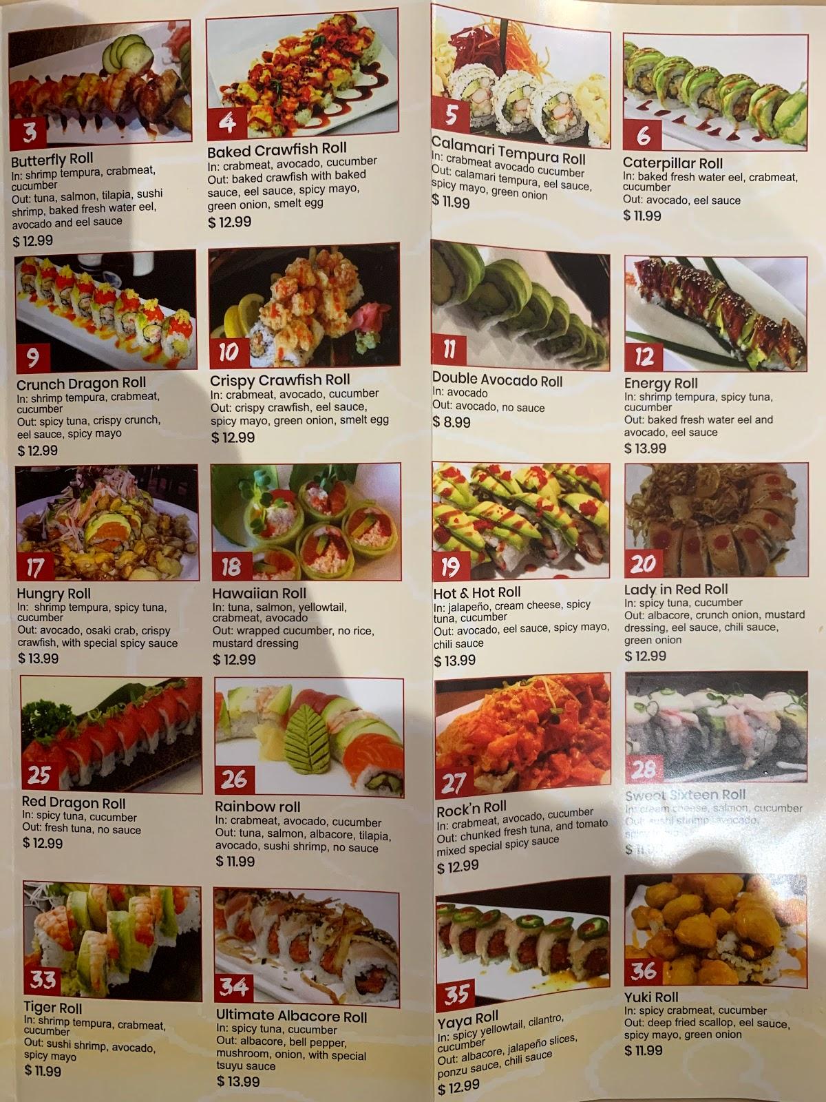 Menu at Yumi Sushi restaurant, Fallbrook