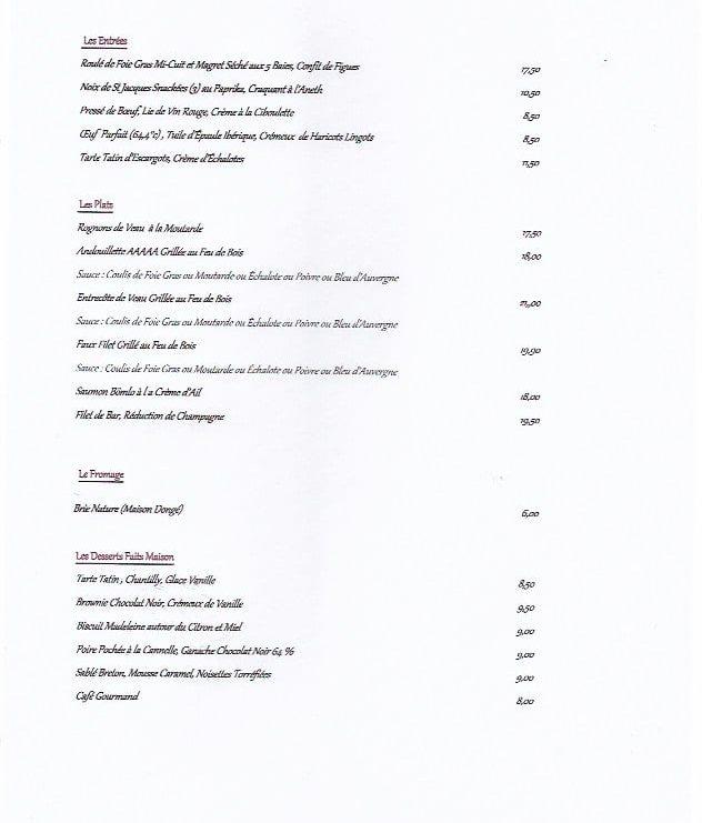 Menu au Grill de la Tour restaurant, Bar-le-Duc