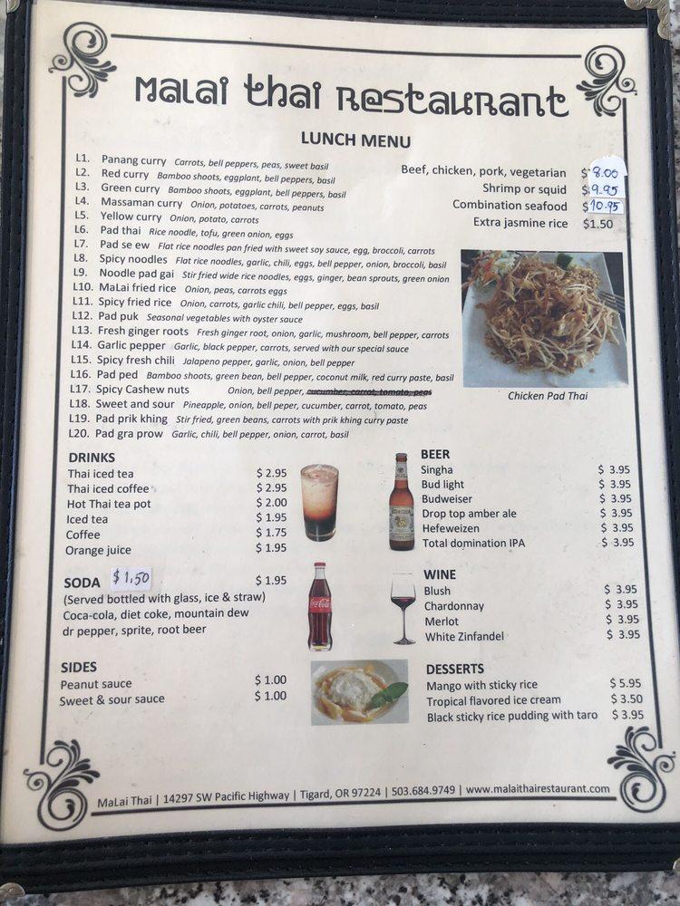 Menu at Malai Thai Restaurant, Tigard