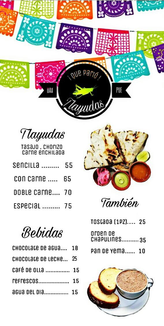 Menu at ¡ Que Pario ! Tlayudas restaurant, Puebla City, Av. las ...