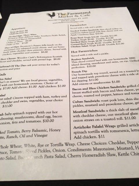Menu at The Farmstand Market & Cafe, Union, Old Union Rd