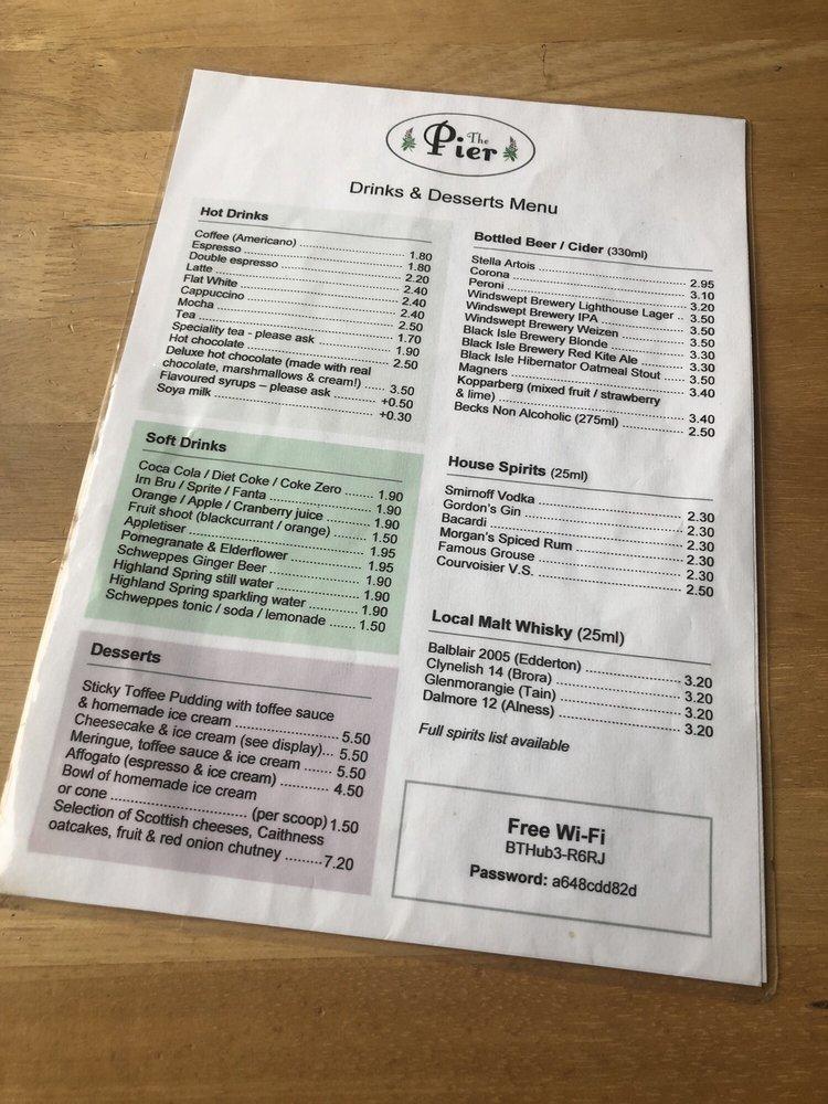 Menu at The Pier cafe, Lairg