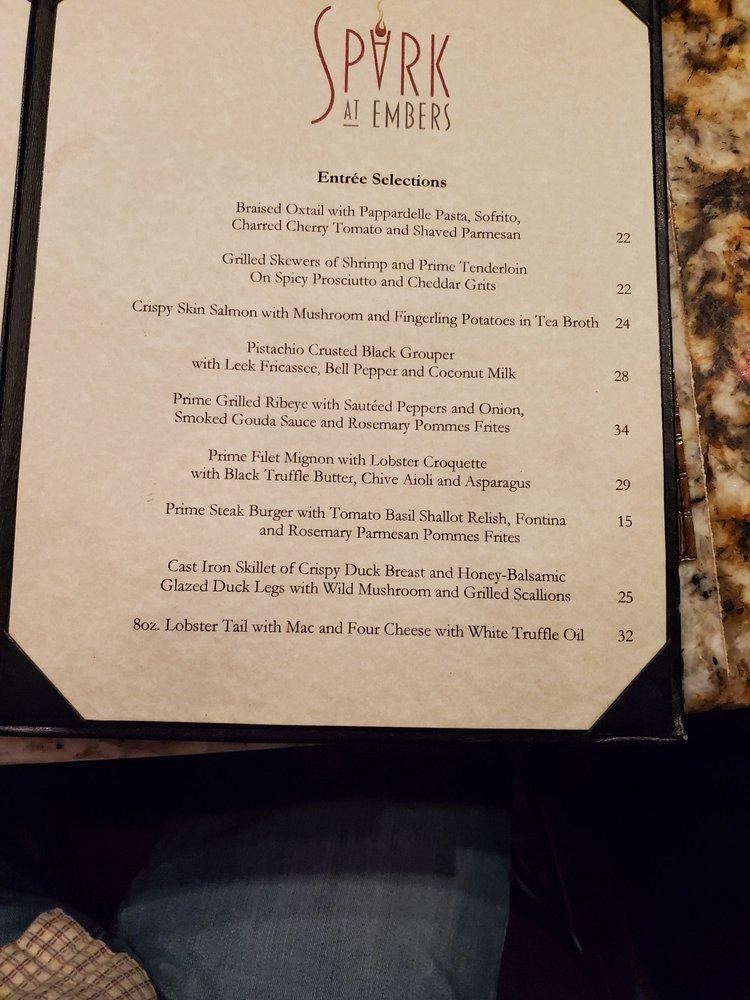 Menu at Embers steakhouse, Gainesville