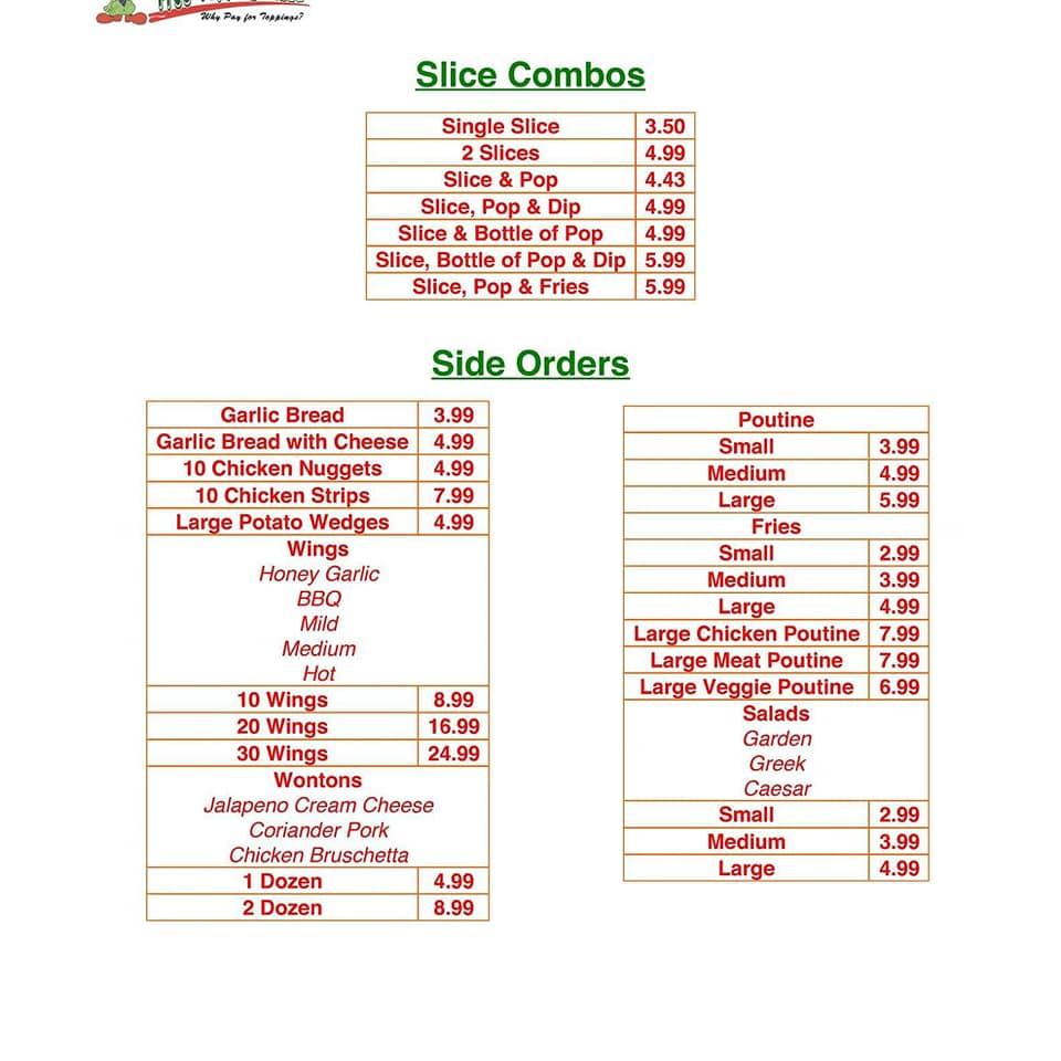 Menu at Free Topping Pizza pizzeria, Peterborough, 189 Simcoe St