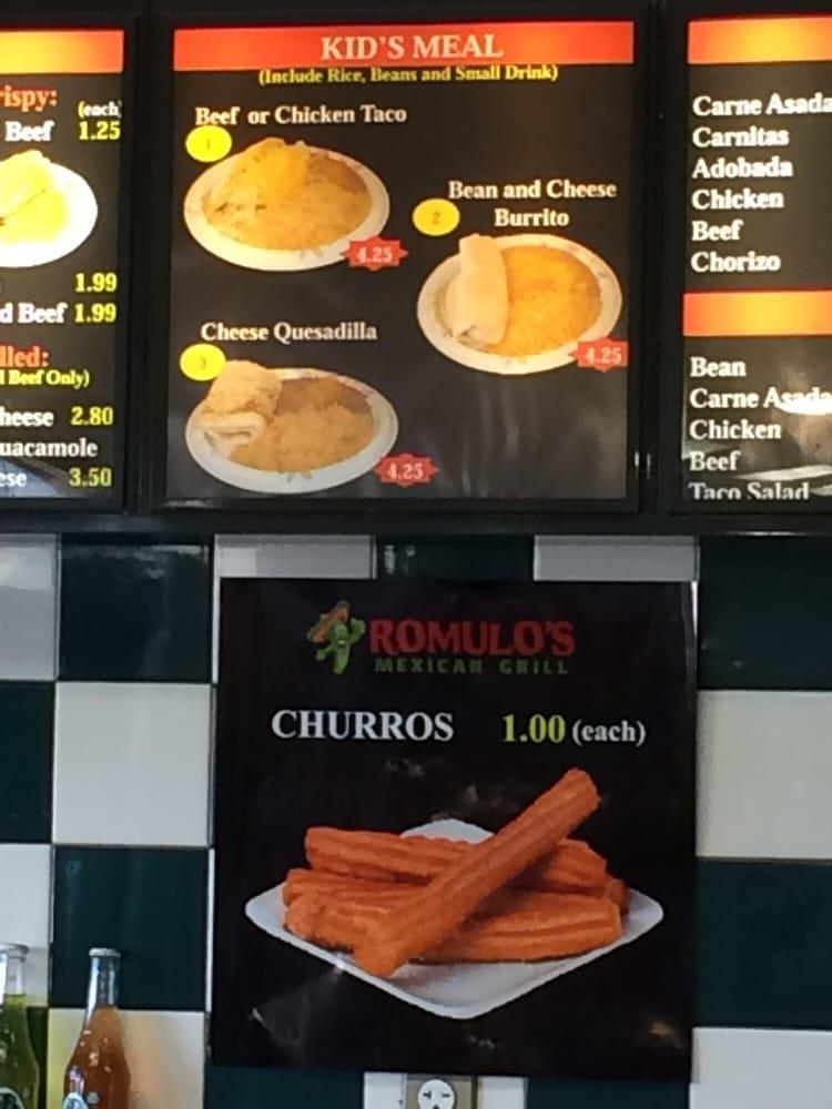 Menu at Romulo's Mexican Grill restaurant, Sutherlin