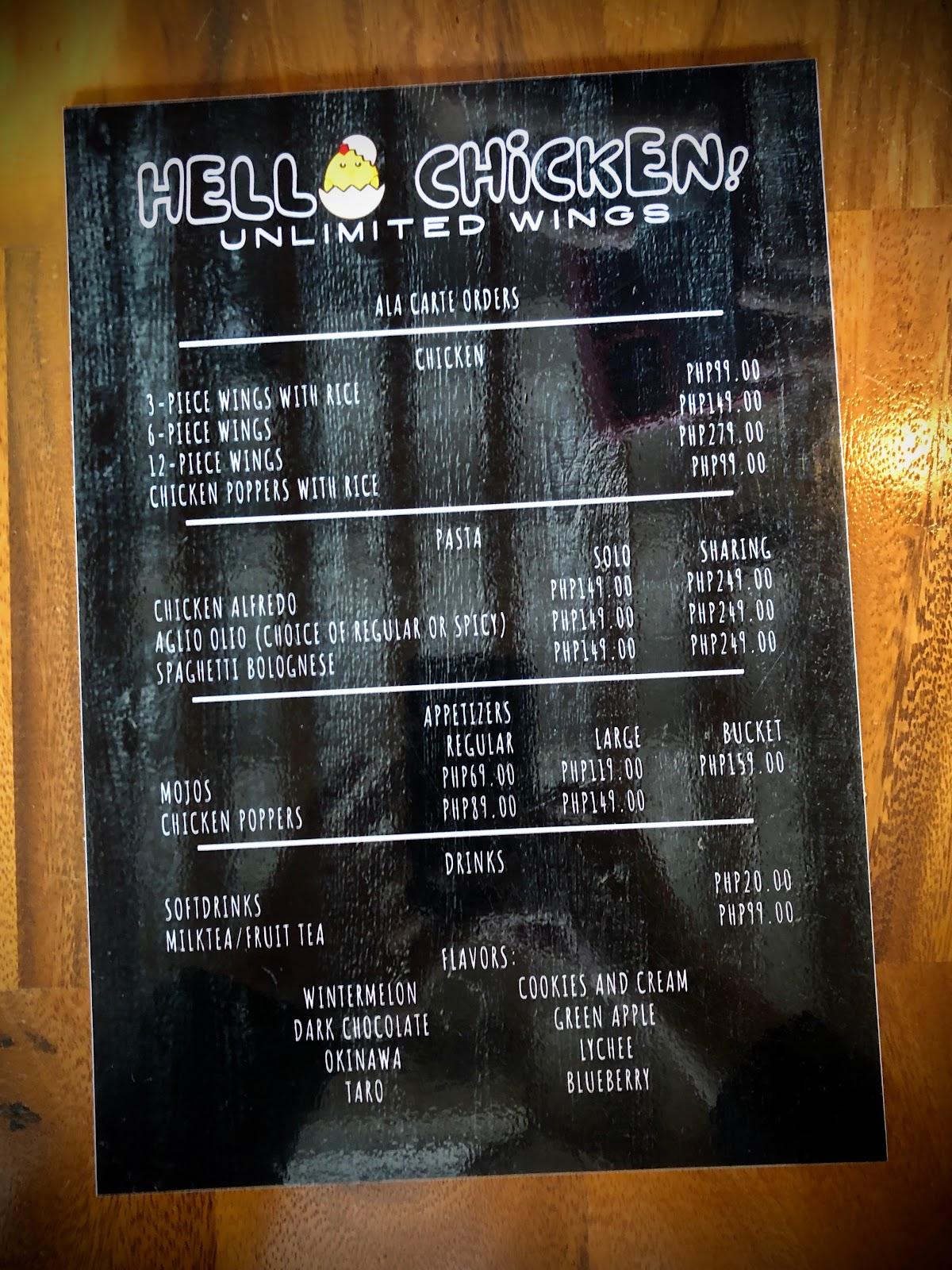 Menu at Hello Chicken Wings restaurant, Taytay