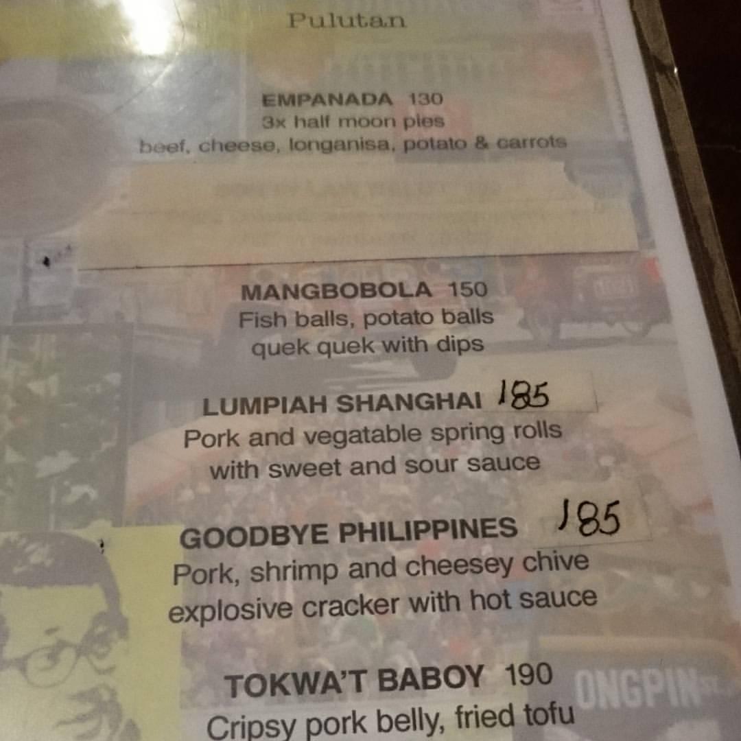 Menu at Jeepney Stop Boracay restaurant, Malay