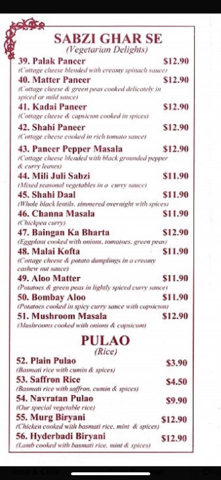Menu at Mehfil Indian Restaurant, Noble Park