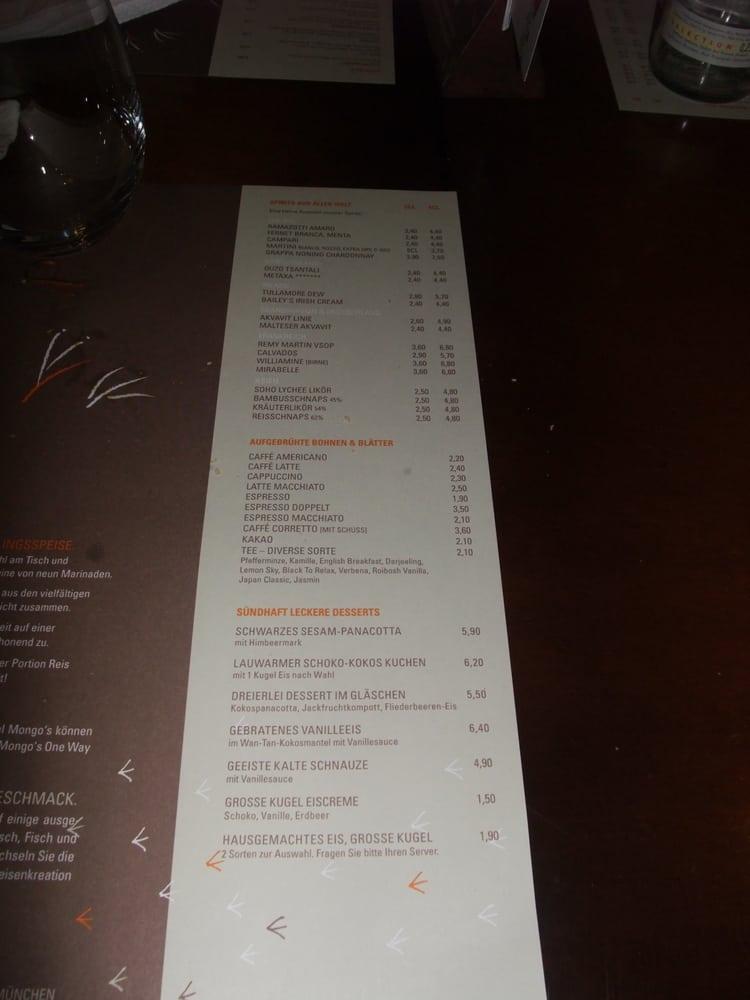 Speisekarte von Mongo's Restaurant Düsseldorf, Düsseldorf