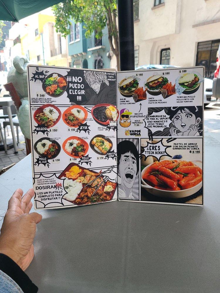 Menu at O'MANDU cafeteria, Mexico City