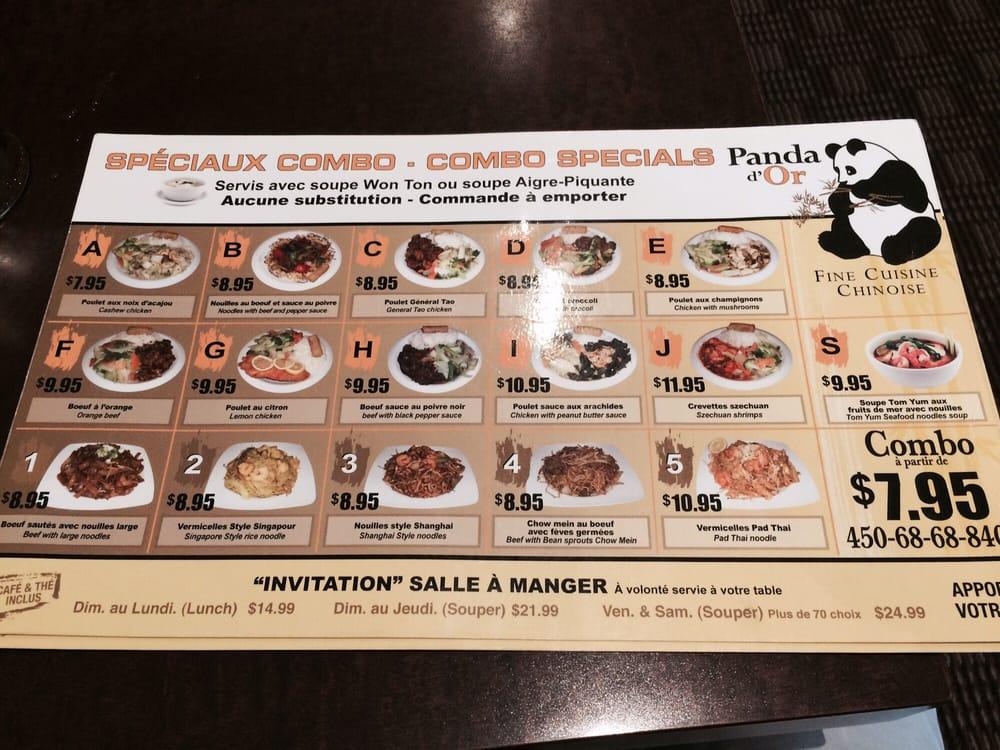 Menu au Panda Peng restaurant, Laval, 840 Boul. le Corbusier