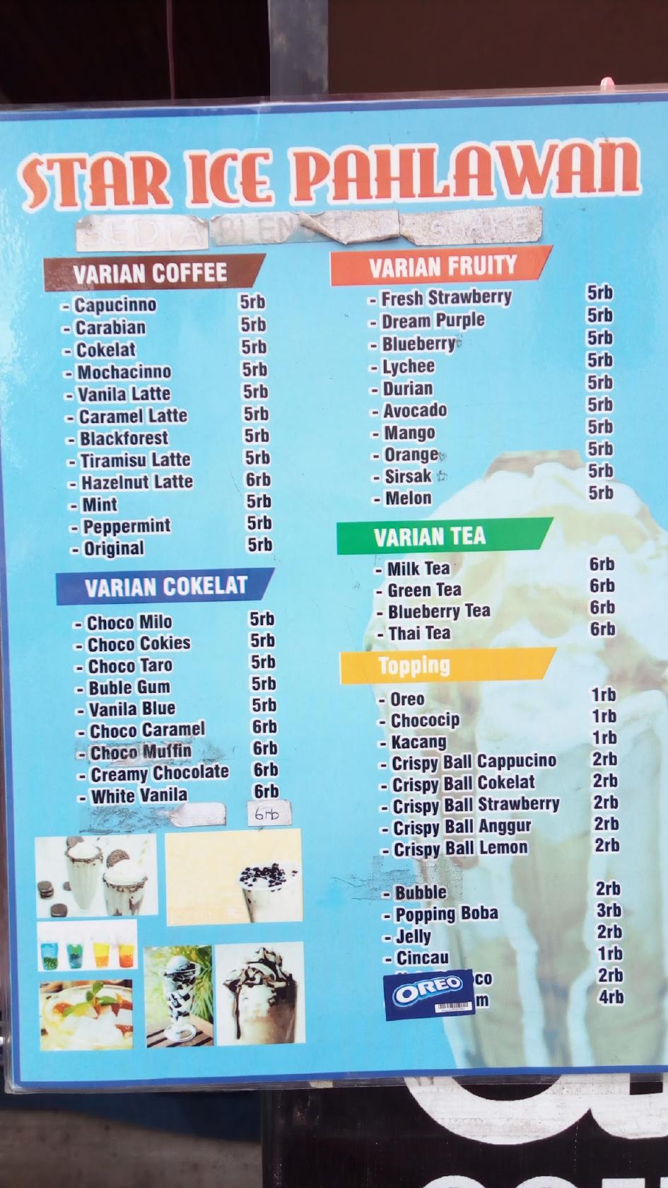 Menu at Star Ice Pahlawan cafe, Samarinda