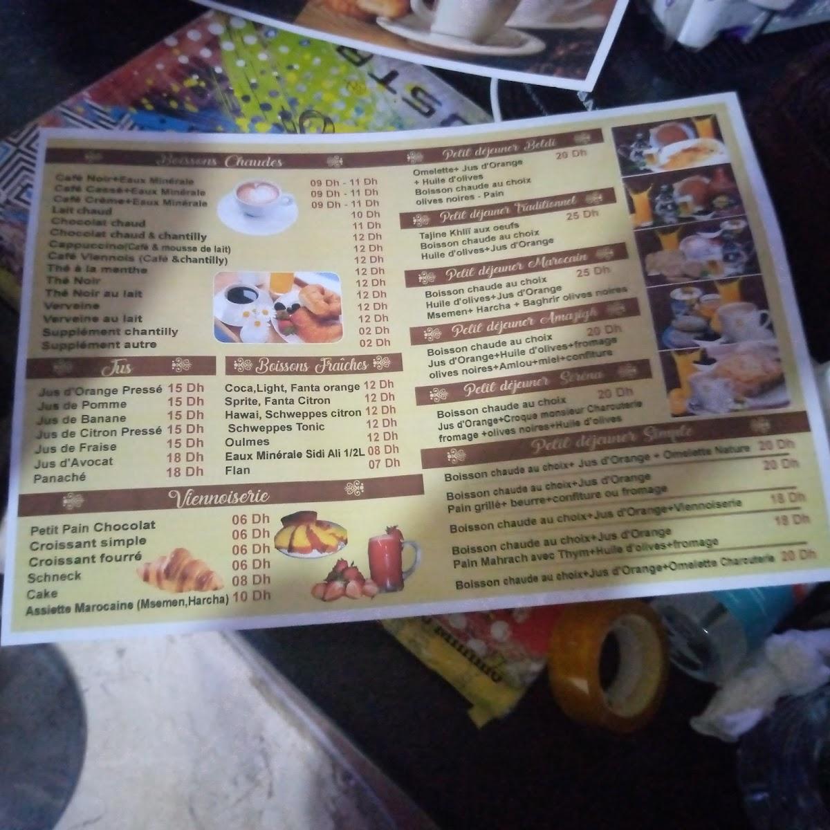 Menu at Café Serena cafe, Casablanca