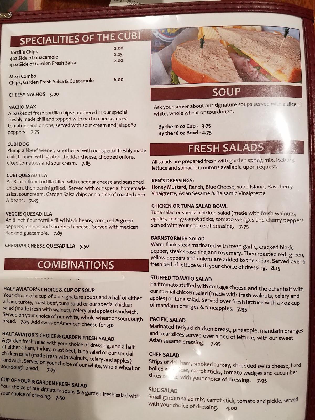 Menu at Cubi Bar Cafe, Pensacola