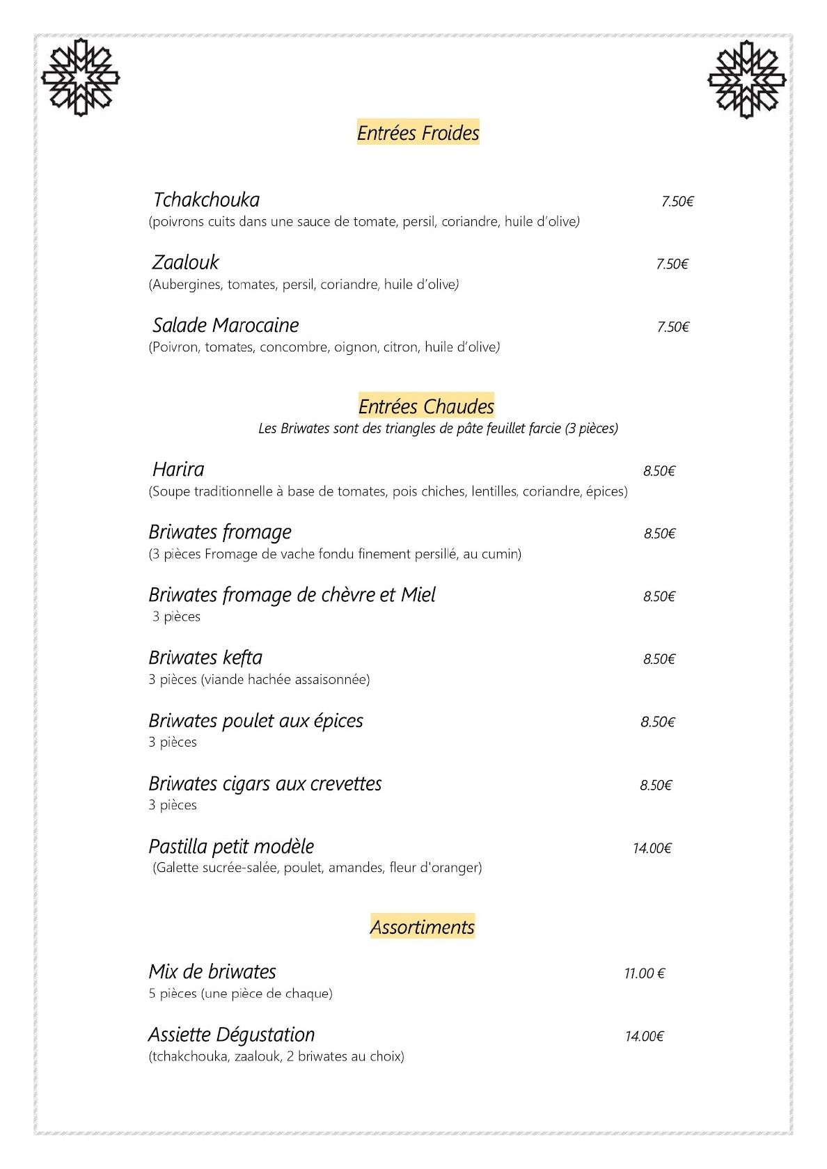 Menu at Le Ryad restaurant, Fécamp