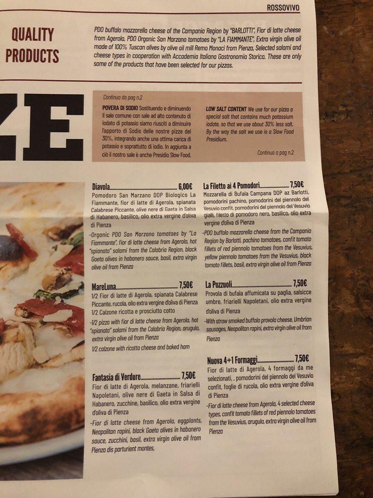 Menu at Rosso Vivo Pizzeria Verace, Chianciano Terme