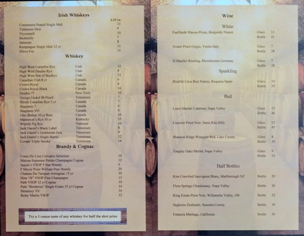 Menu at The Exchange pub & bar, South Bend