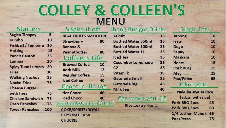 Carta del restaurante Colley & Colleen’s Litson Manok, Bacolod