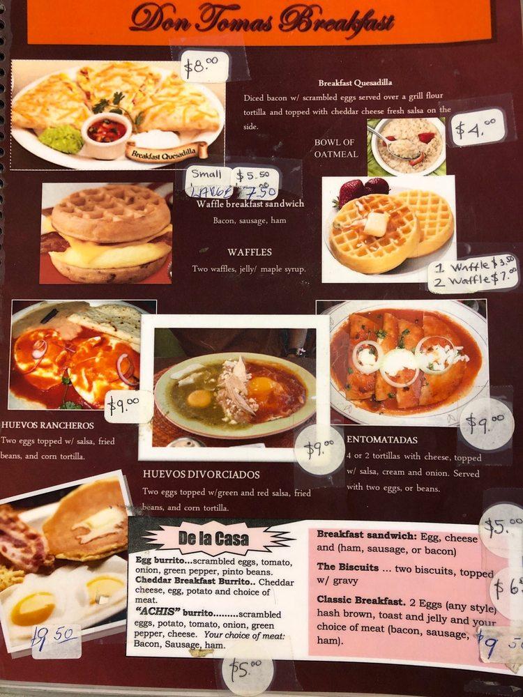 Menu at Don Tomas Bakery and breakfast, Monte Vista
