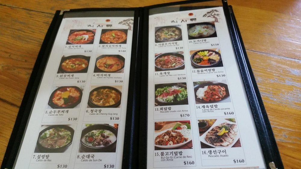 Menu at Go Hyang Zib restaurant, Mexico City
