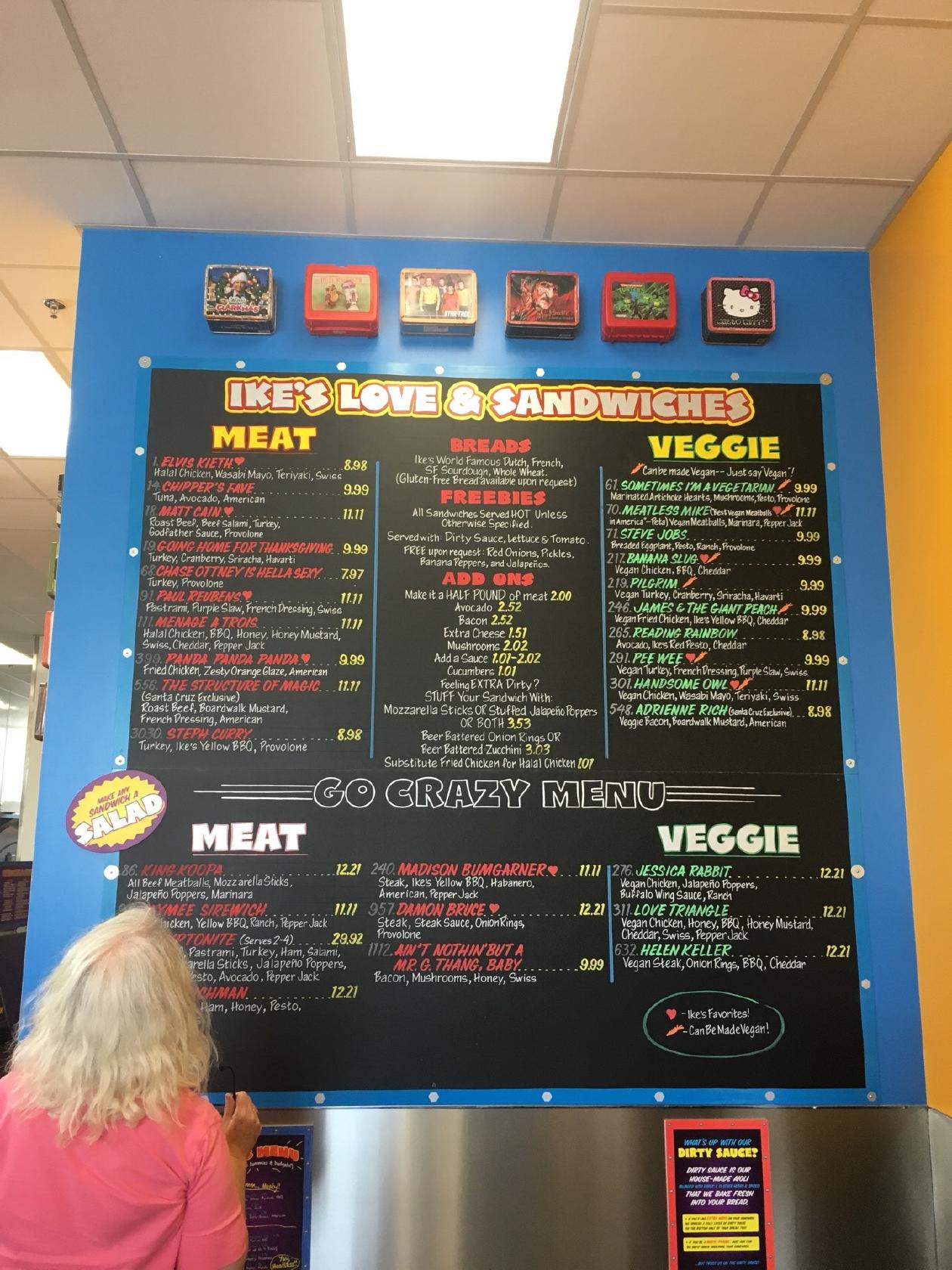 Menu at Ike's Love & Sandwiches restaurant, Santa Cruz