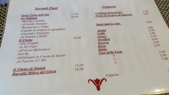Menu at Il Giova restaurant, Florence, Borgo la Croce