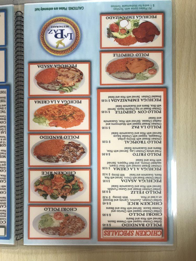 Menu at La Paz Grocery & Restaurant, Marshall