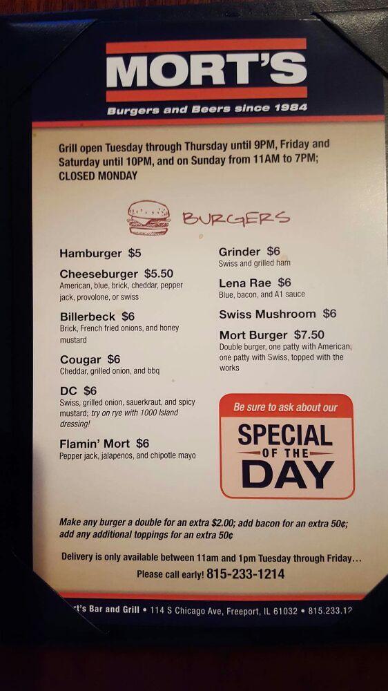 Menu at Mort's Bar & Grill, Freeport