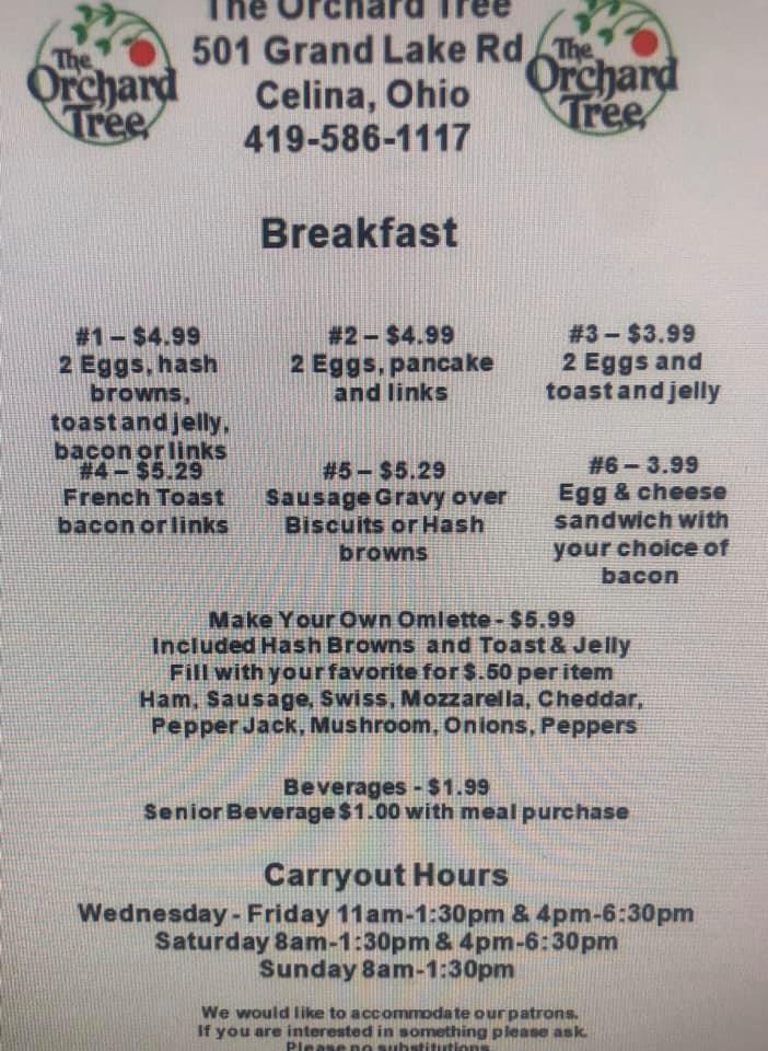 Menu at Orchard Tree Family Restaurant, Celina