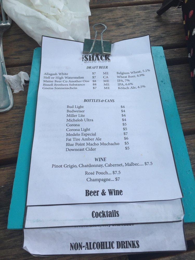 Menu at The Shack restaurant, Old Orchard Beach