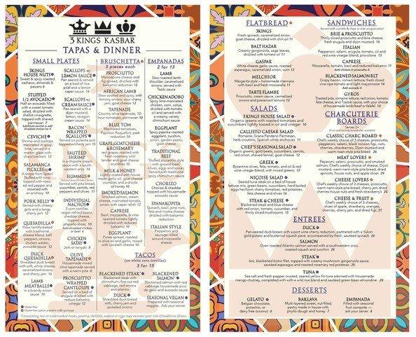 Menu at 3 Kings Kasbar, Cottonwood