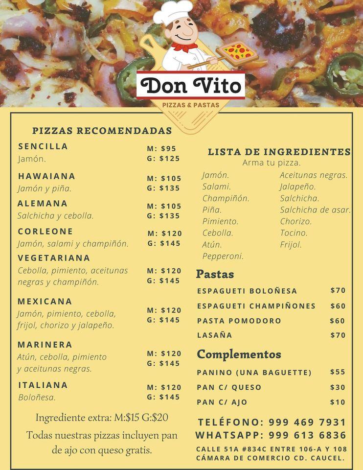 Carta del restaurante Don Vito Pizzas y Pastas, Merida