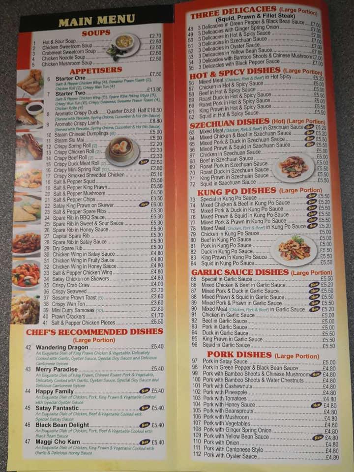Menu at Happy House fast food, Sheffield, 914 City Rd