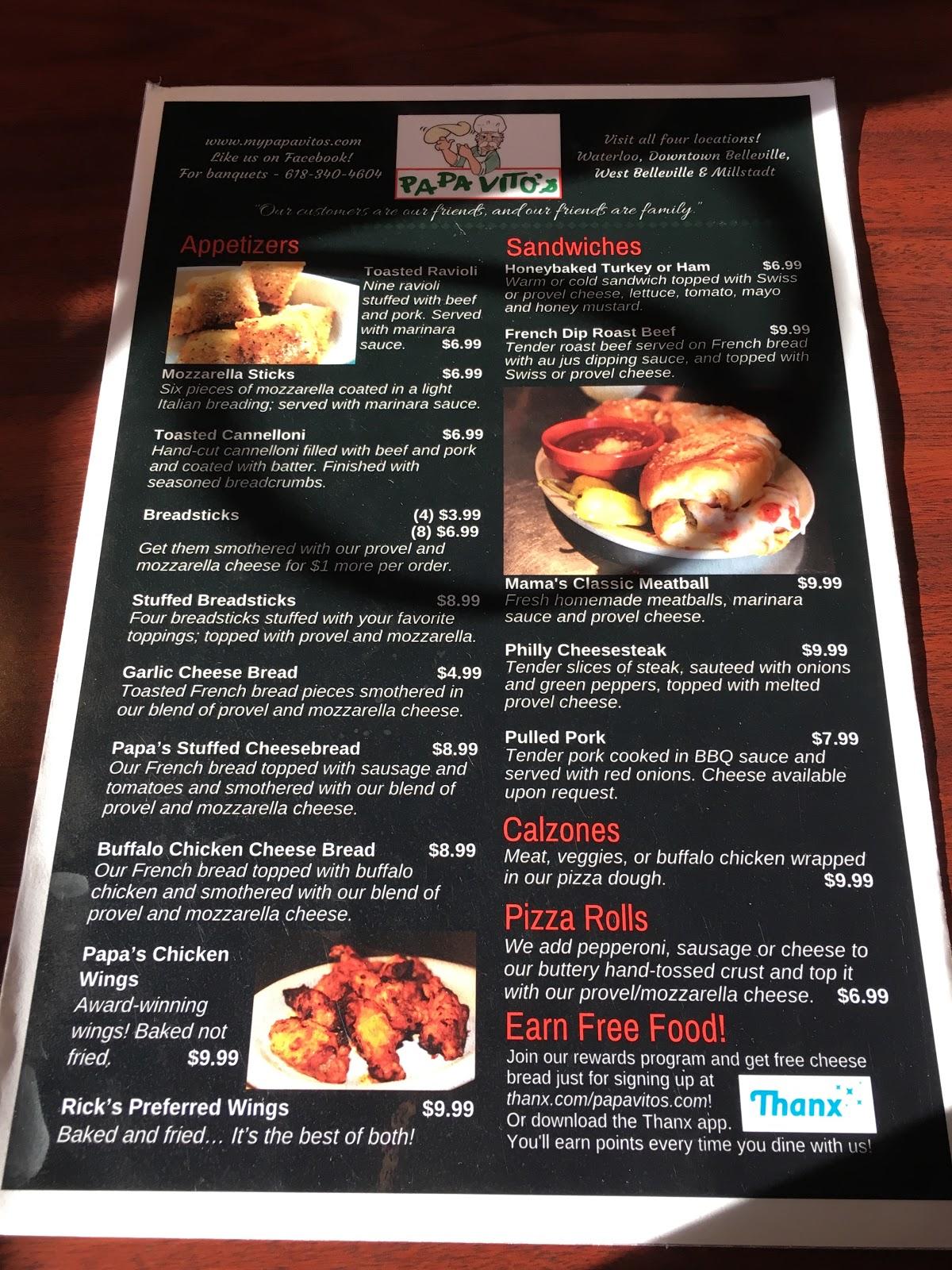 Menu at Papa Vito’s Pizza West pizzeria, Belleville