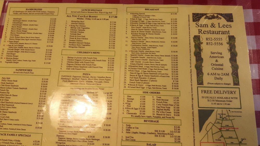 Menu at Sam & Lee's Restaurant, Utqiagvik