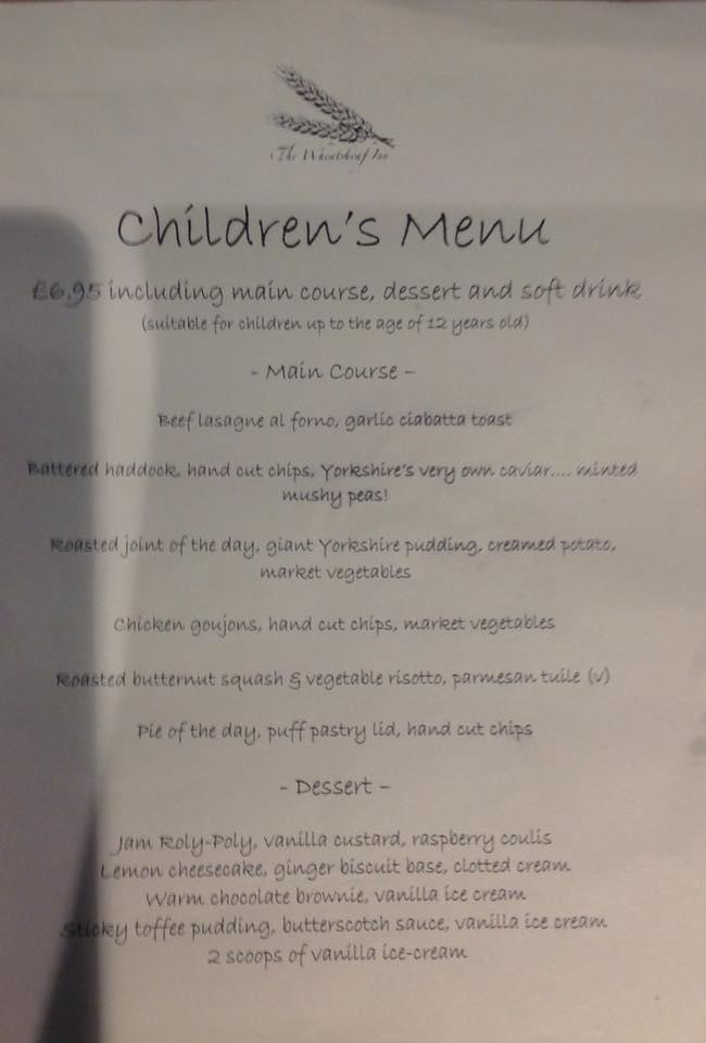 Menu at The Wheatsheaf Gomersal pub & bar, Cleckheaton