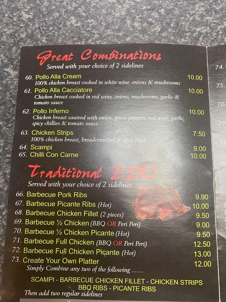 Menu at Benitos fast food, Sheffield