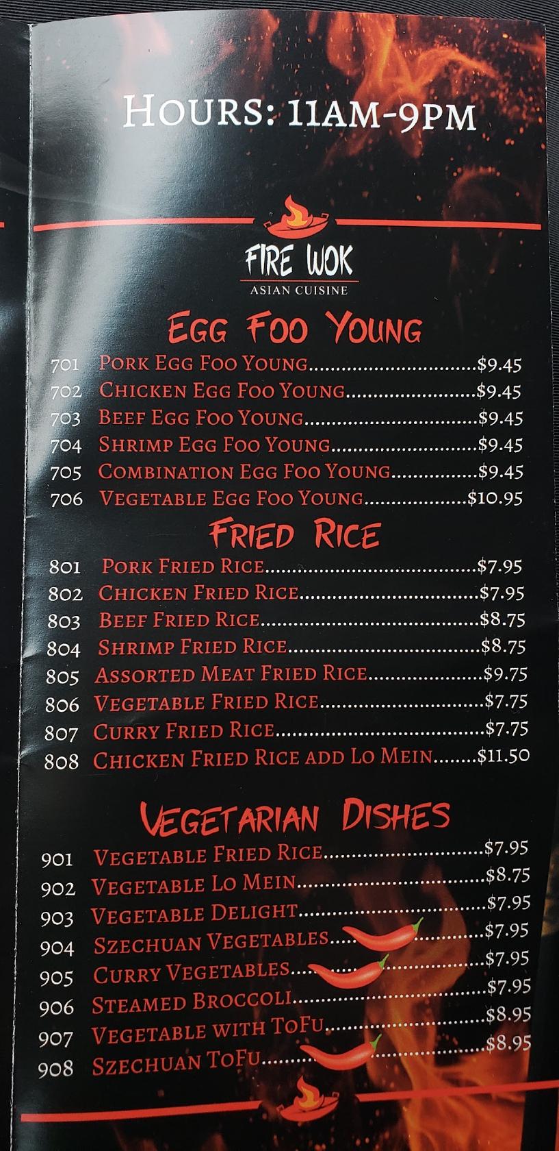 Menu at Fire Wok restaurant, Centralia