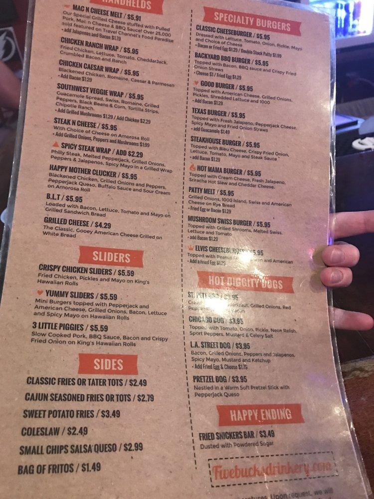 Menu at Five Bucks Drinkery pub & bar, Saint Petersburg