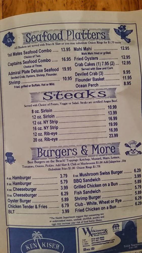 Menu at Pirates Deck pub & bar, Oak Island, E Oak Island Dr