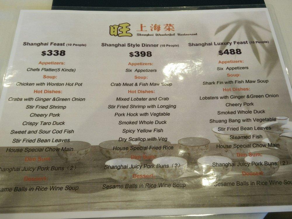 Menu at Shanghai Wonderful Restaurant, Richmond, Bridgeport Rd