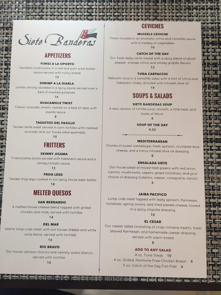 Menu at Siete Banderas pub & bar, Laredo