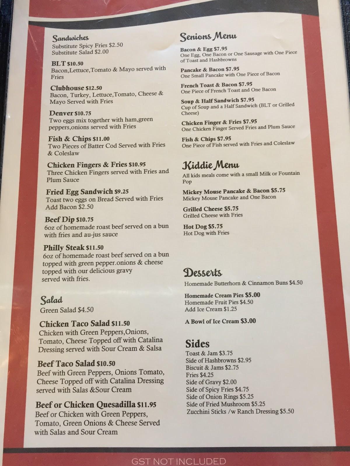 Menu at Southfork restaurant, High River