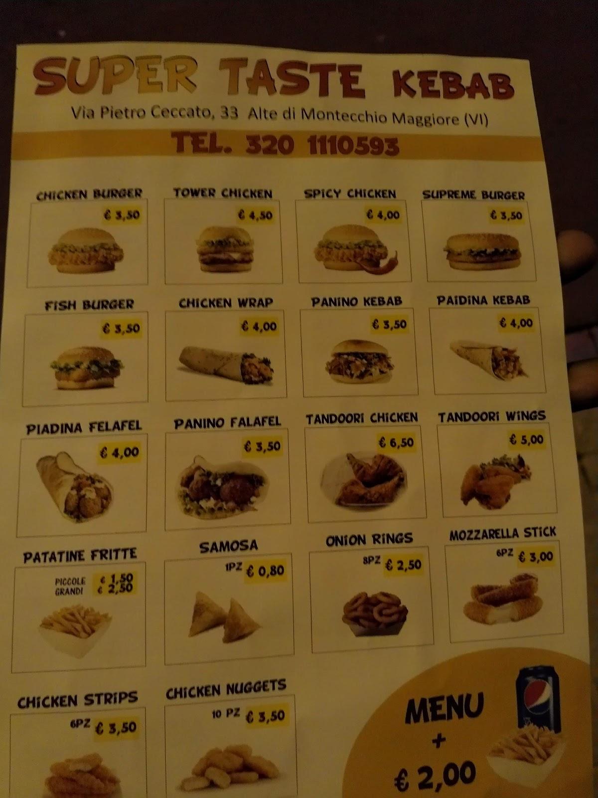 Menu at Super Taste Kebab restaurant, Montecchio Maggiore