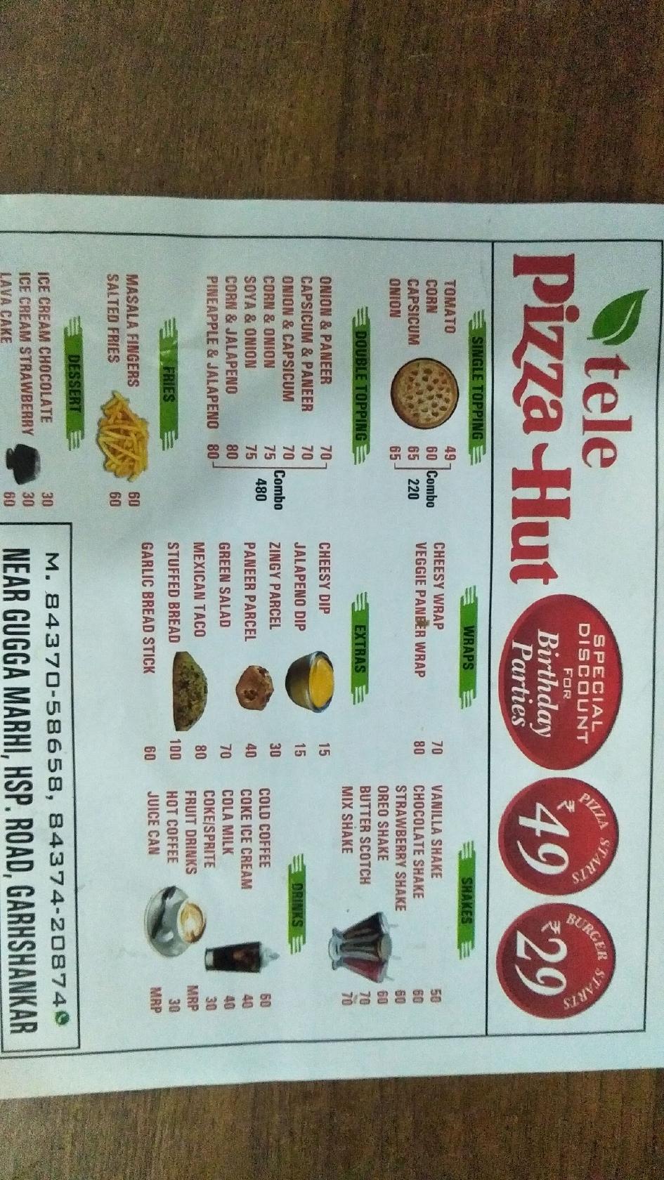 Menu at tele pizza hut, Garhshankar