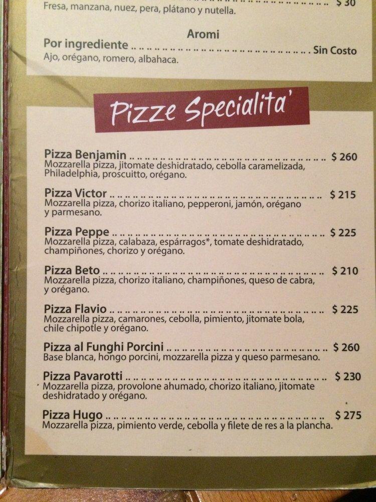 Carta de pizzería 50 Friends, Ciudad de México, Av. Emilio Castelar 95