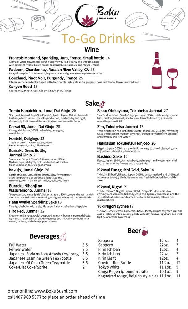 Menu at Boku Sushi & Grill restaurant, Maitland