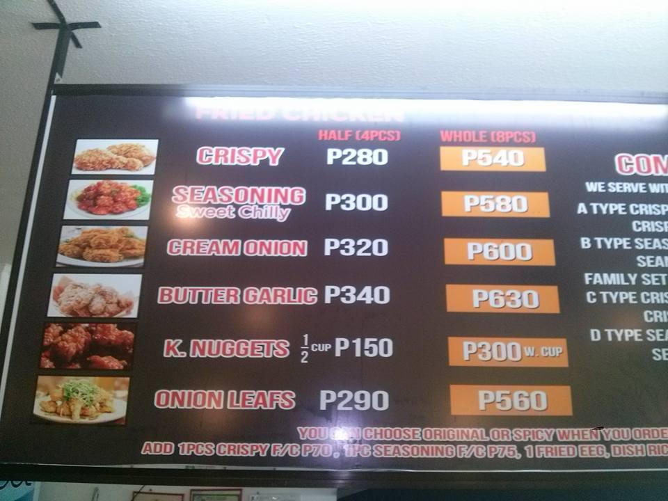 Menu at CHICKEN Tok restaurant, Puerto Princesa