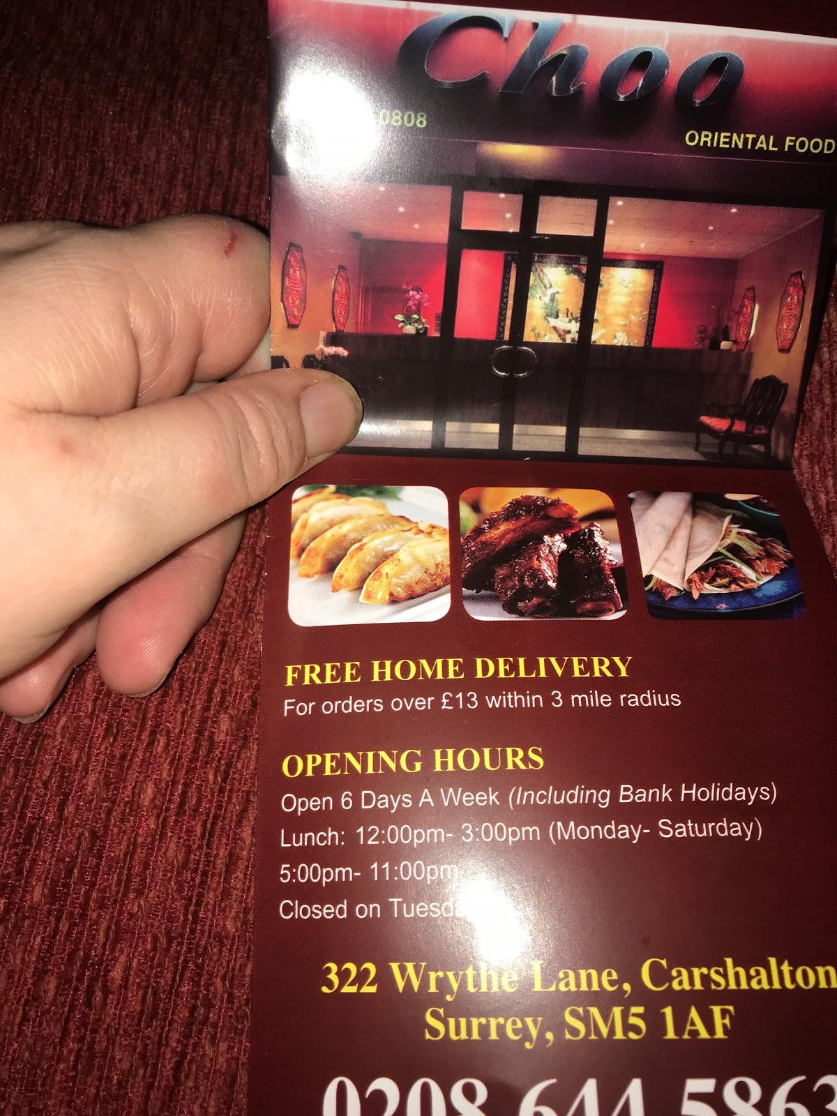Menu at Choo Chinese Takeaway restaurant, London