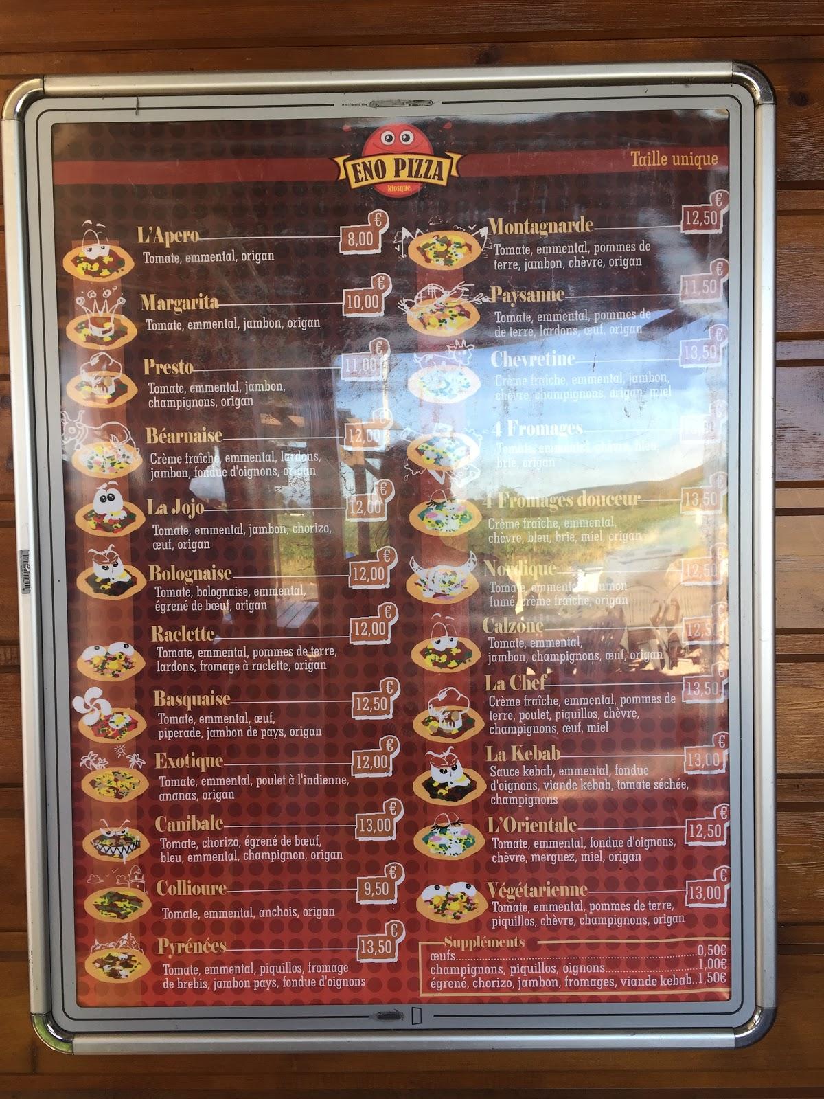 Menu au pizza eno pizzeria, Bordes
